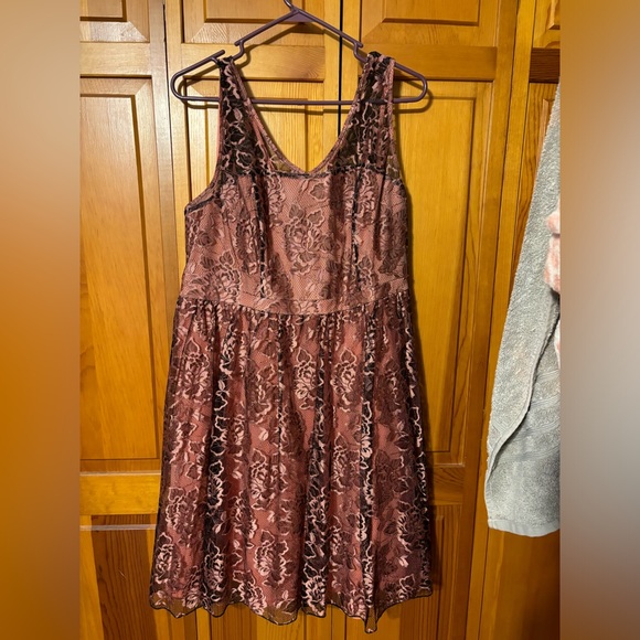 American Rag | Dresses | American Rag Coral Dress With Black Lace Over ...